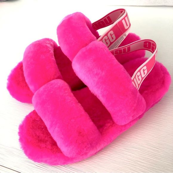 UGG | Shoes | Uggoh Yeah Slide Sheepskin Slippers Sandals In Taffy Pink ...